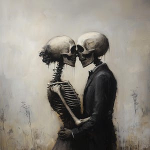 Skeleton Love Story, Gothic Skeletal Romance Painting, Dark Romantic ...