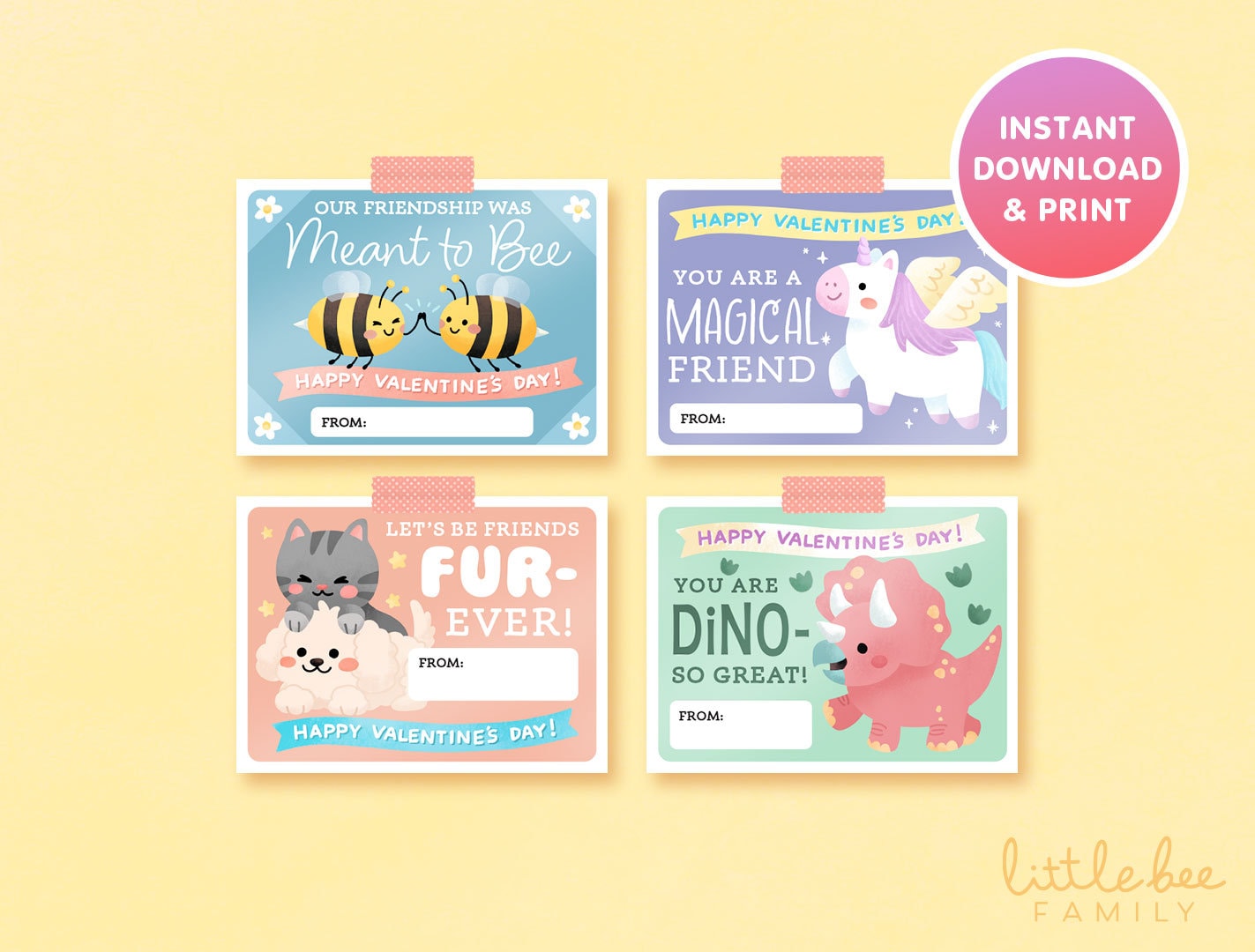 Printable Valentine's Day Cards for Kids | Instant Download - Etsy