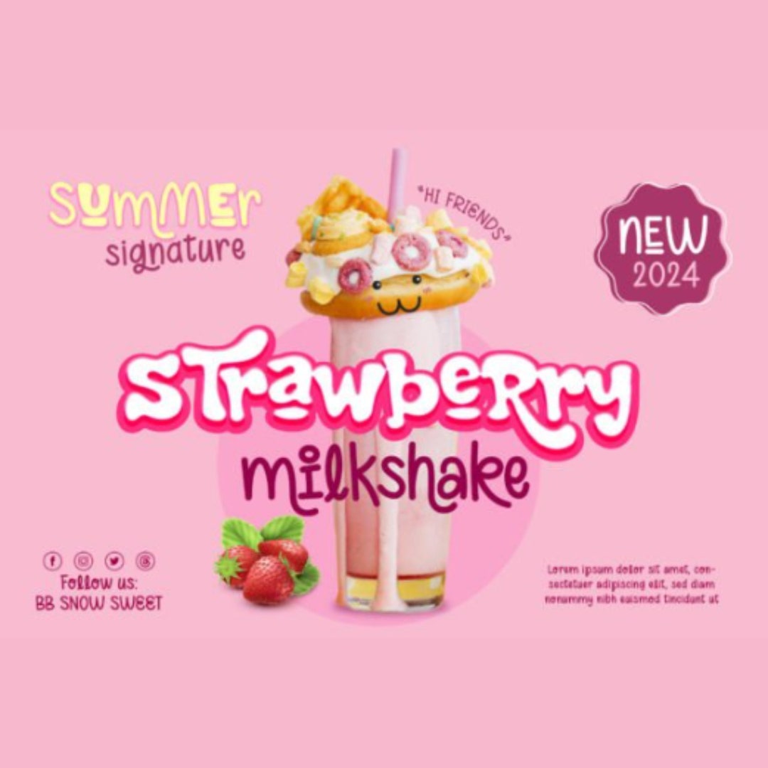 Strawberry Milkshake Font Cute Font, Goodnotes Fonts, Font Bundle, iPad ...