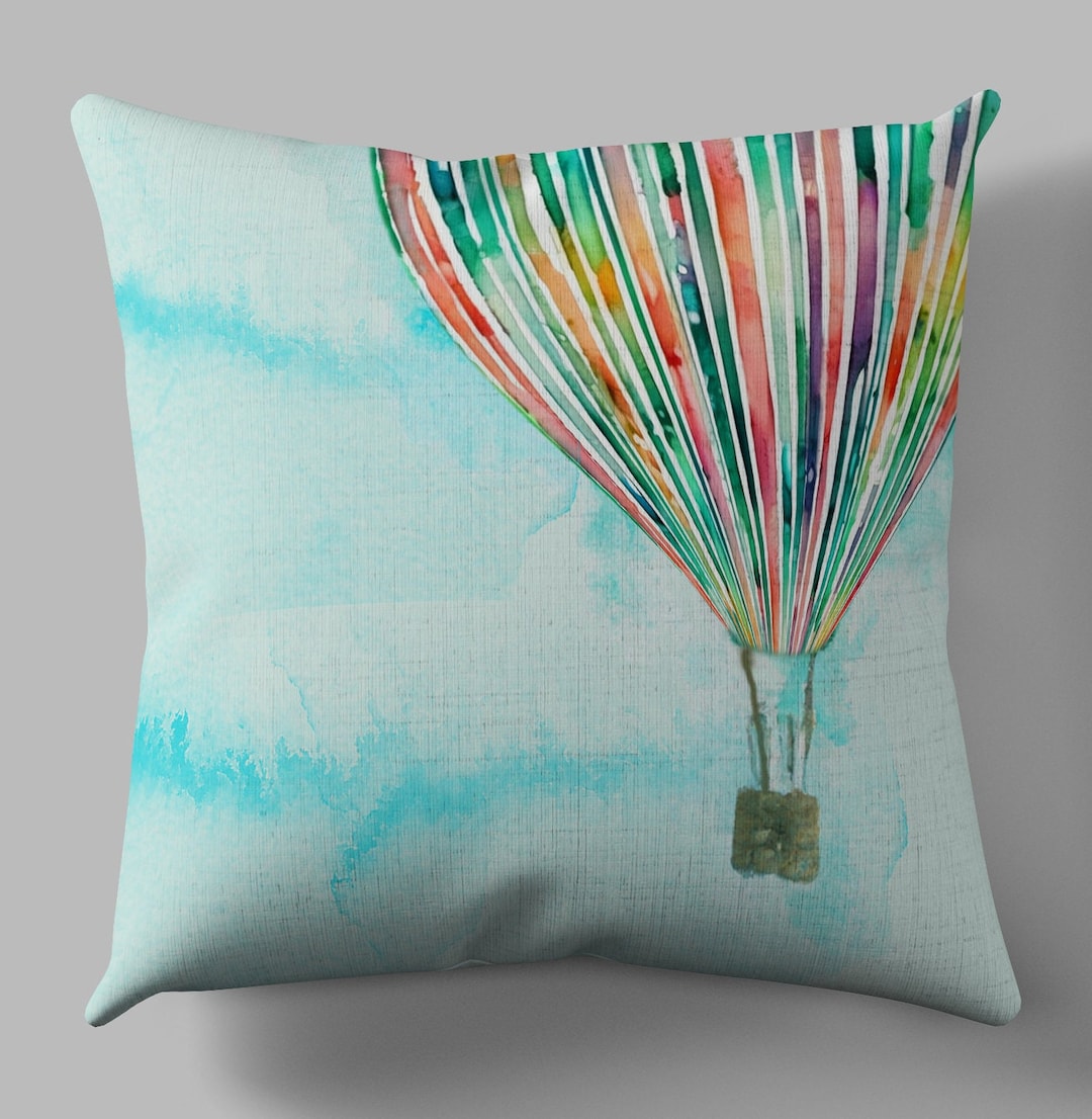 Watercolor Rainbow Hot Air Balloon Accent Pillow 2 - Etsy
