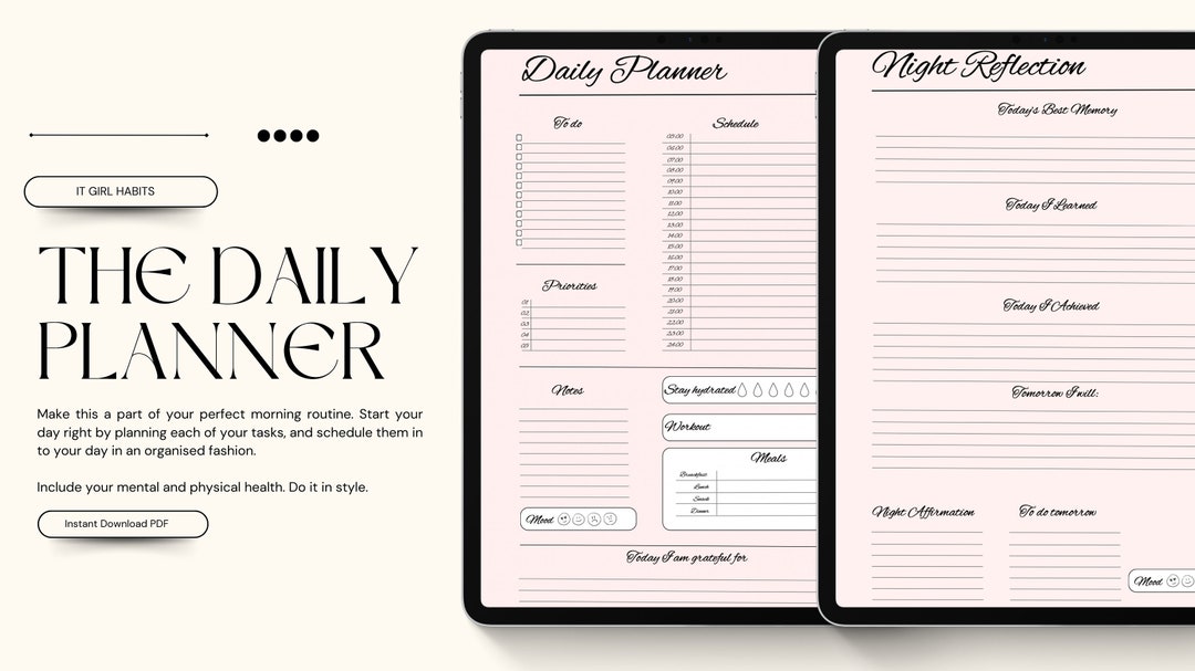 Printable Daily Planner, Self Care Checklist, Elegant, Simple Planner ...