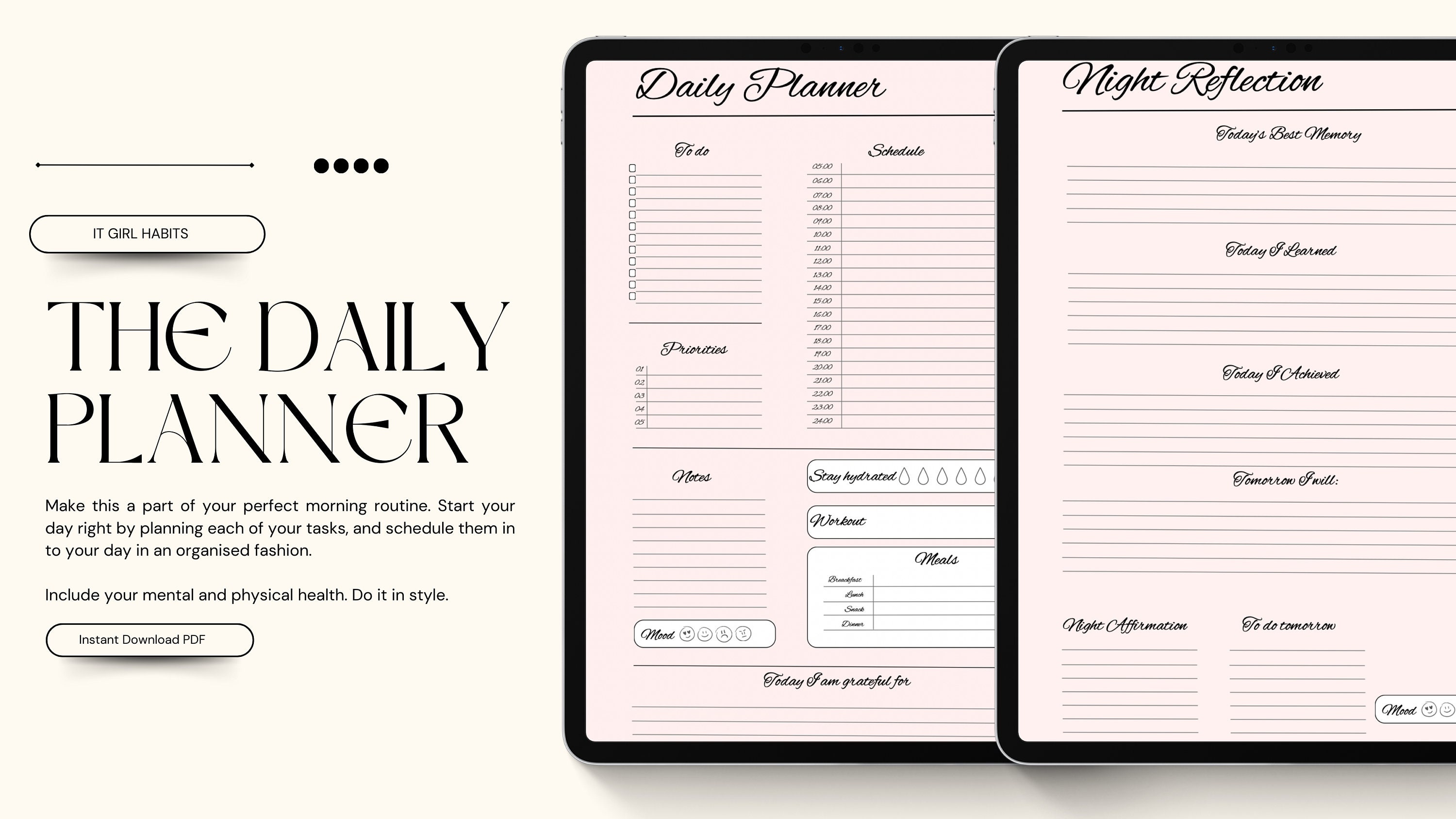 Printable Daily Planner, Self Care Checklist, Elegant, Simple Planner ...