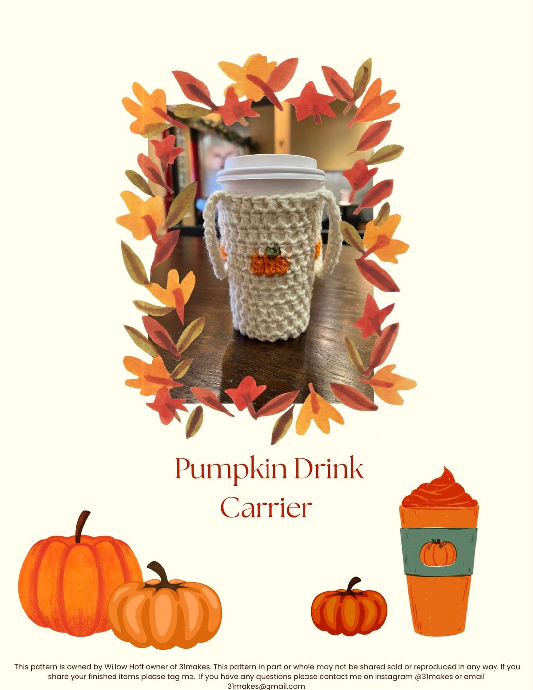 Pumpkin Drink Carrier Crochet Pattern: Fall Coffee Cozy (PDF) - Etsy
