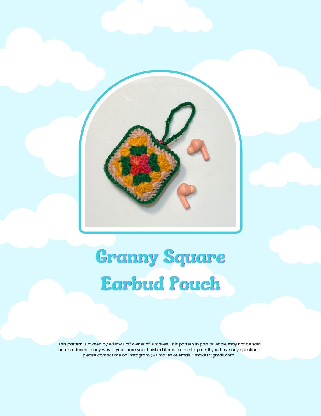 Granny Square Earbud Pouch Crochet Pattern - Easy Digital PDF - Etsy