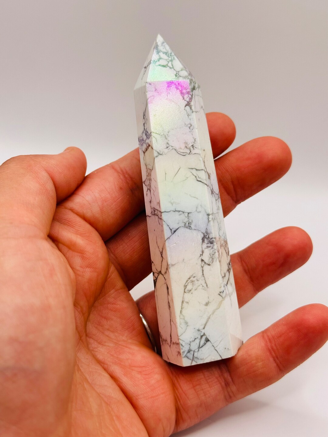 Super Purple Rainbow Flash Aura Howlite Towers: Vibrant Energy ...