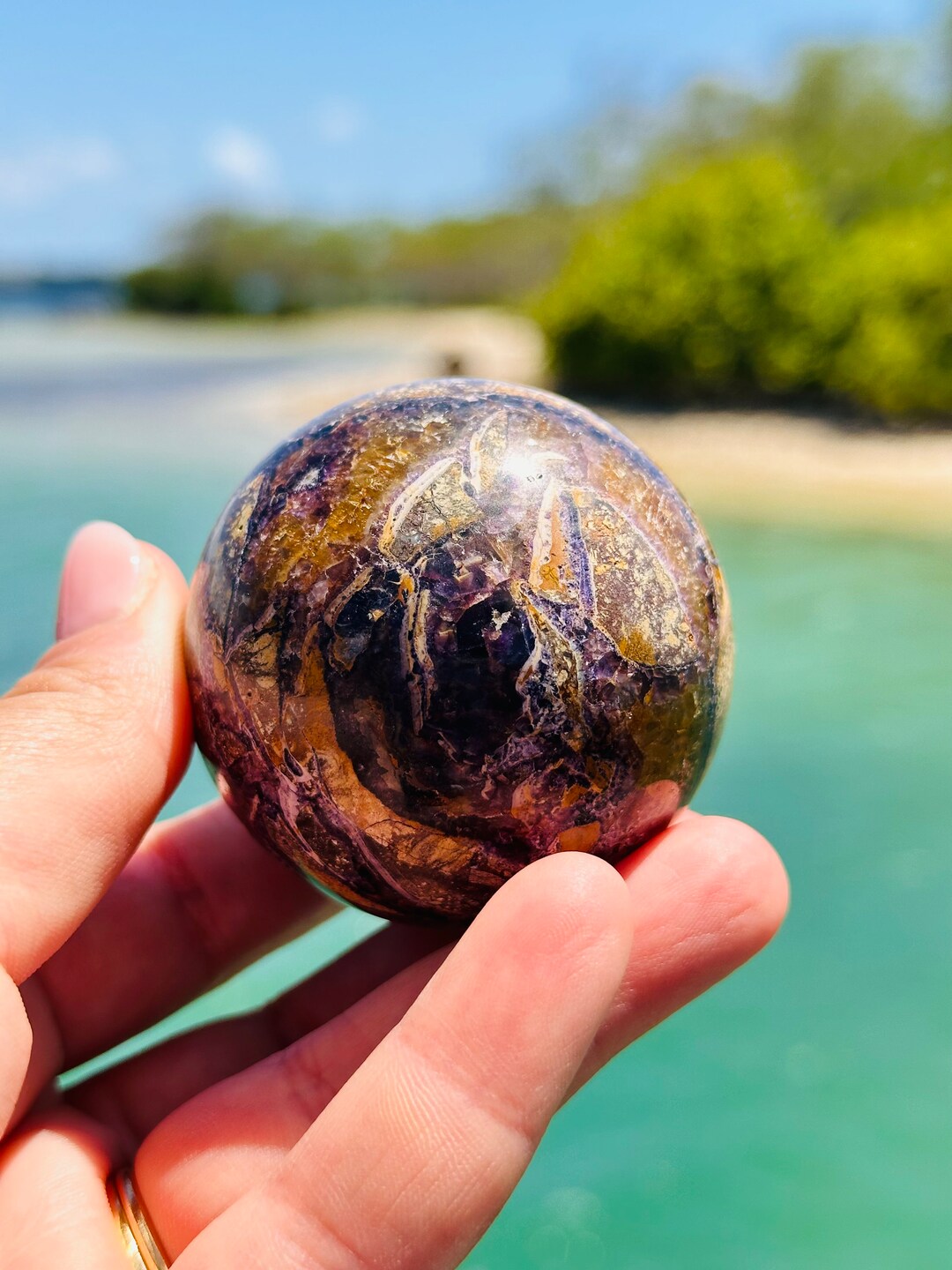UV Reactive Tiffany Stone Sphere: Vibrant Glow Bertrandite Brilliance ...