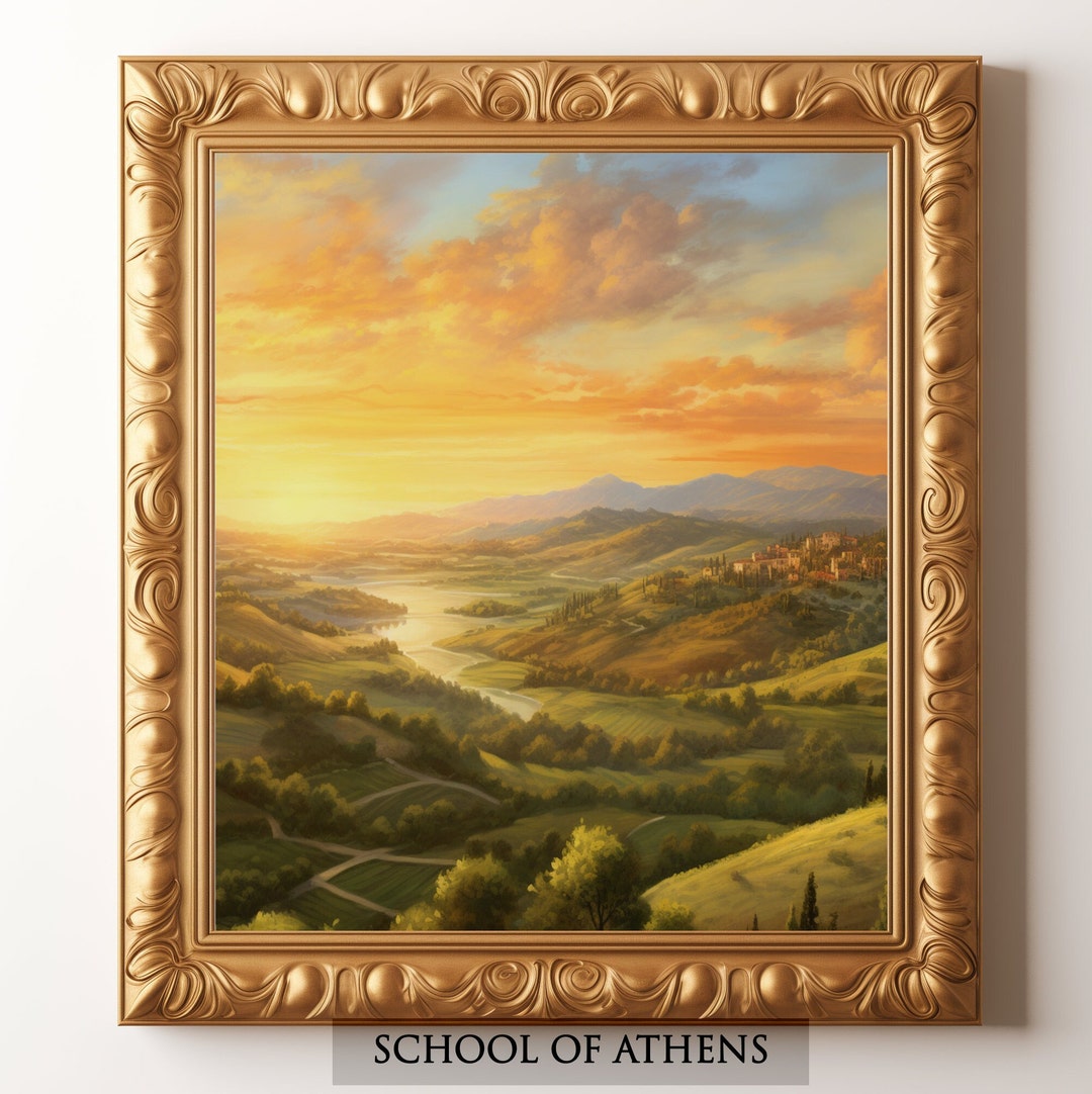 Tuscan Sunset Painting UHD Digital Art Print Serene Renaissance ...