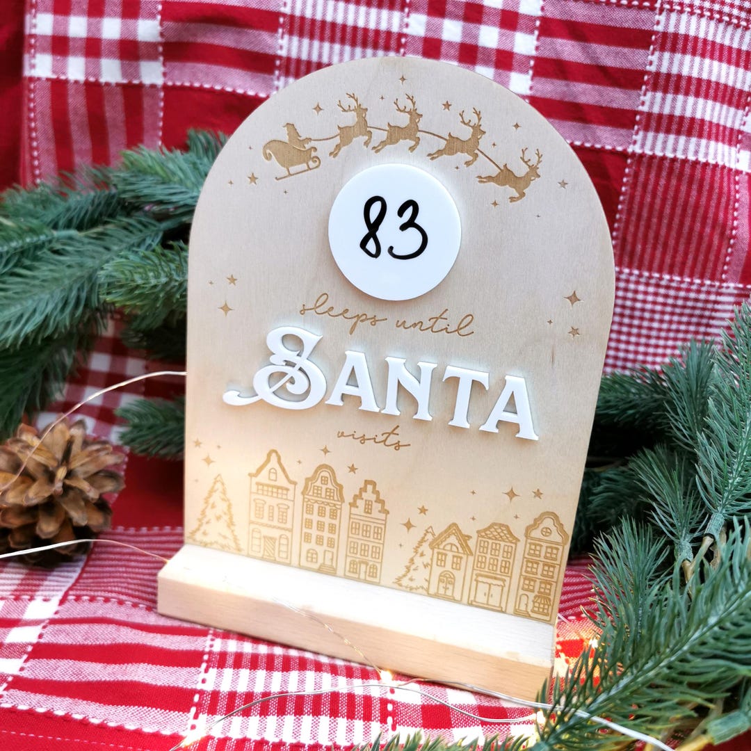 Christmas Countdown Sign, Advent Sign, Sleeps Until Santa Visits, Dry ...