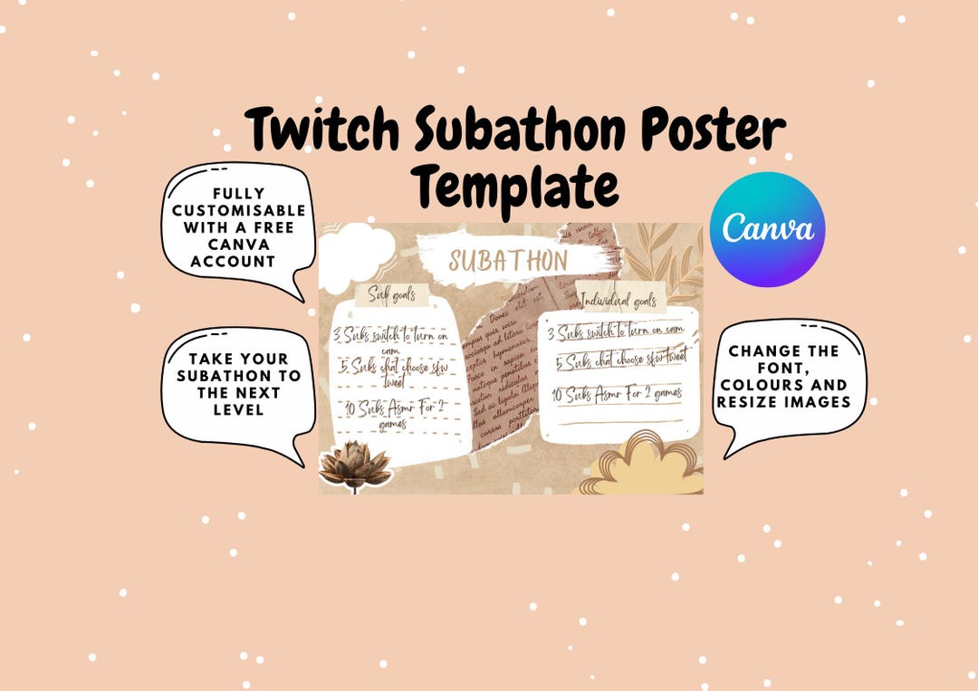 Scrapbook Brown Subathon Poster & Twitch Schedule / Editable Canva ...