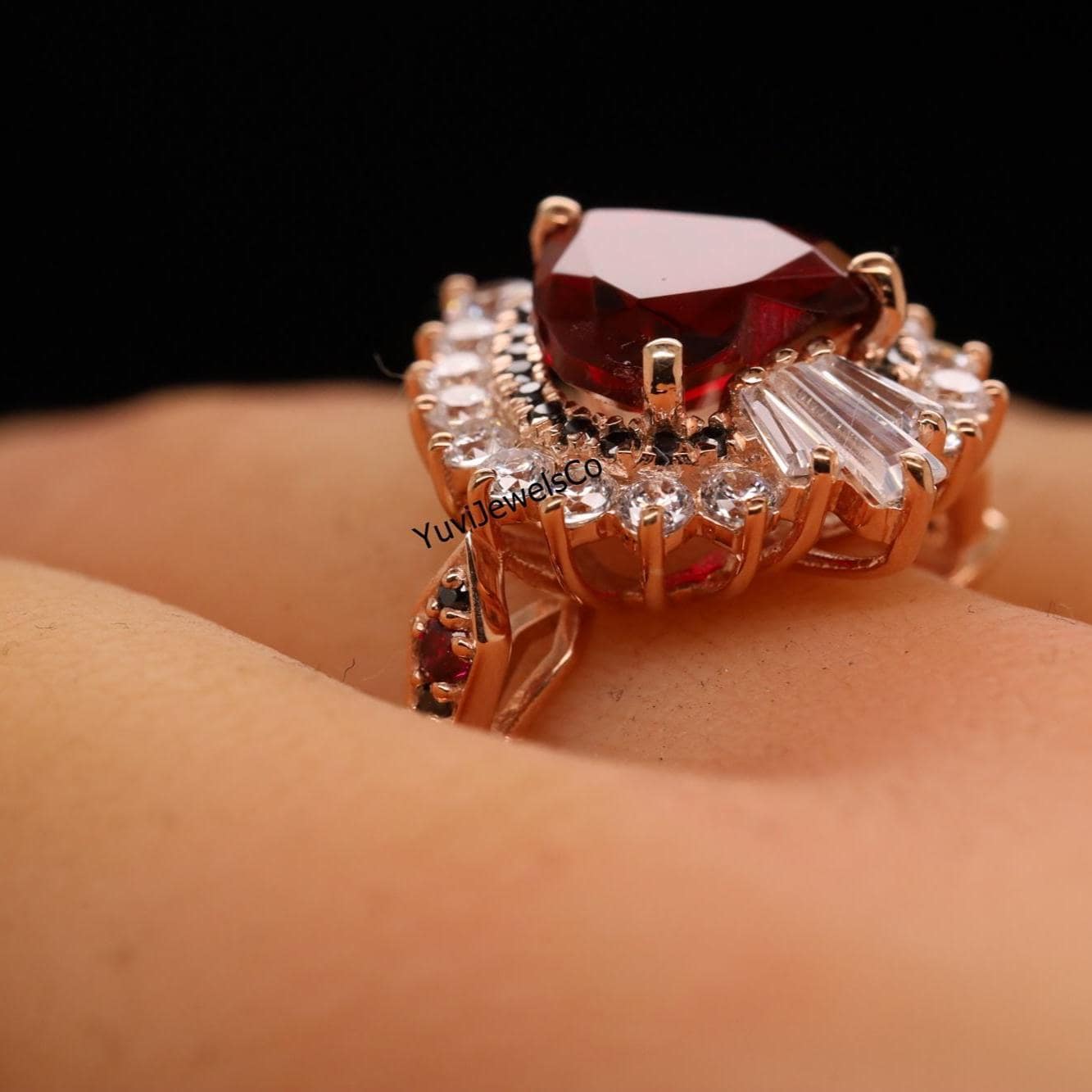 Red Garnet Heart CZ Stone Ring, Multi Color Wedding Ring, Engagement ...