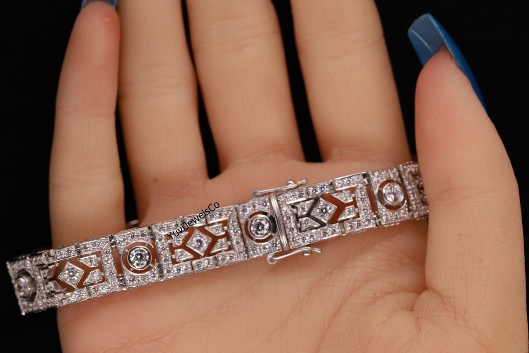 Antique Art Deco Bracelet for Women, 6.25TCW Round Cut CZ Stone Retro Bracelet, Vintage Inspire ...