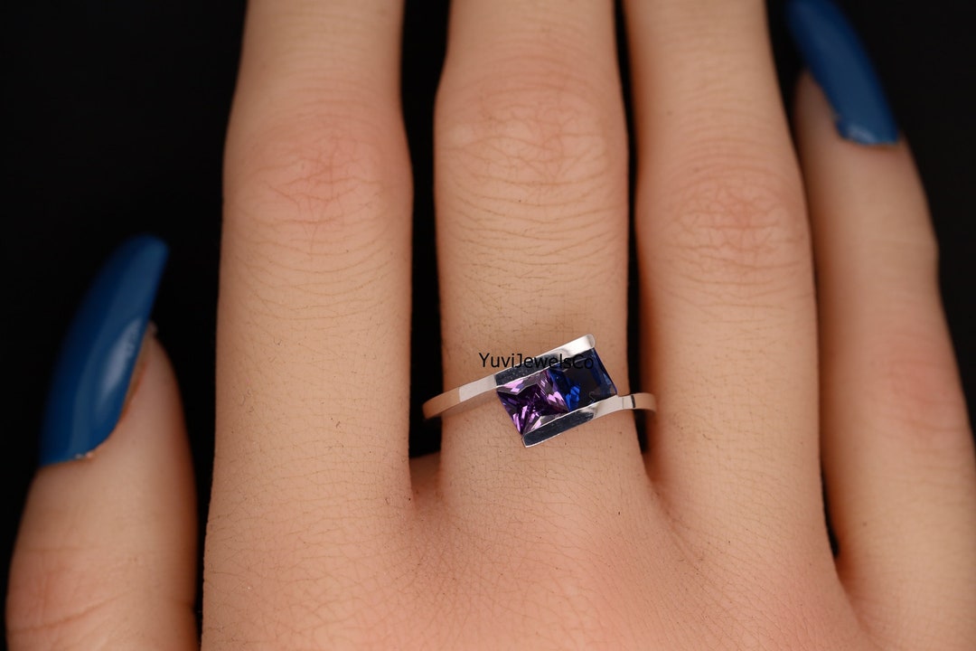 Bypass Shank Tension Set Ring, Two Stone Engagement Ring, Sapphire ...