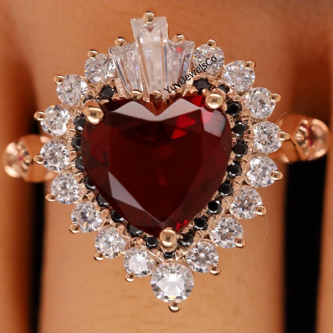 Red Garnet Heart CZ Stone Ring, Multi Color Wedding Ring, Engagement ...