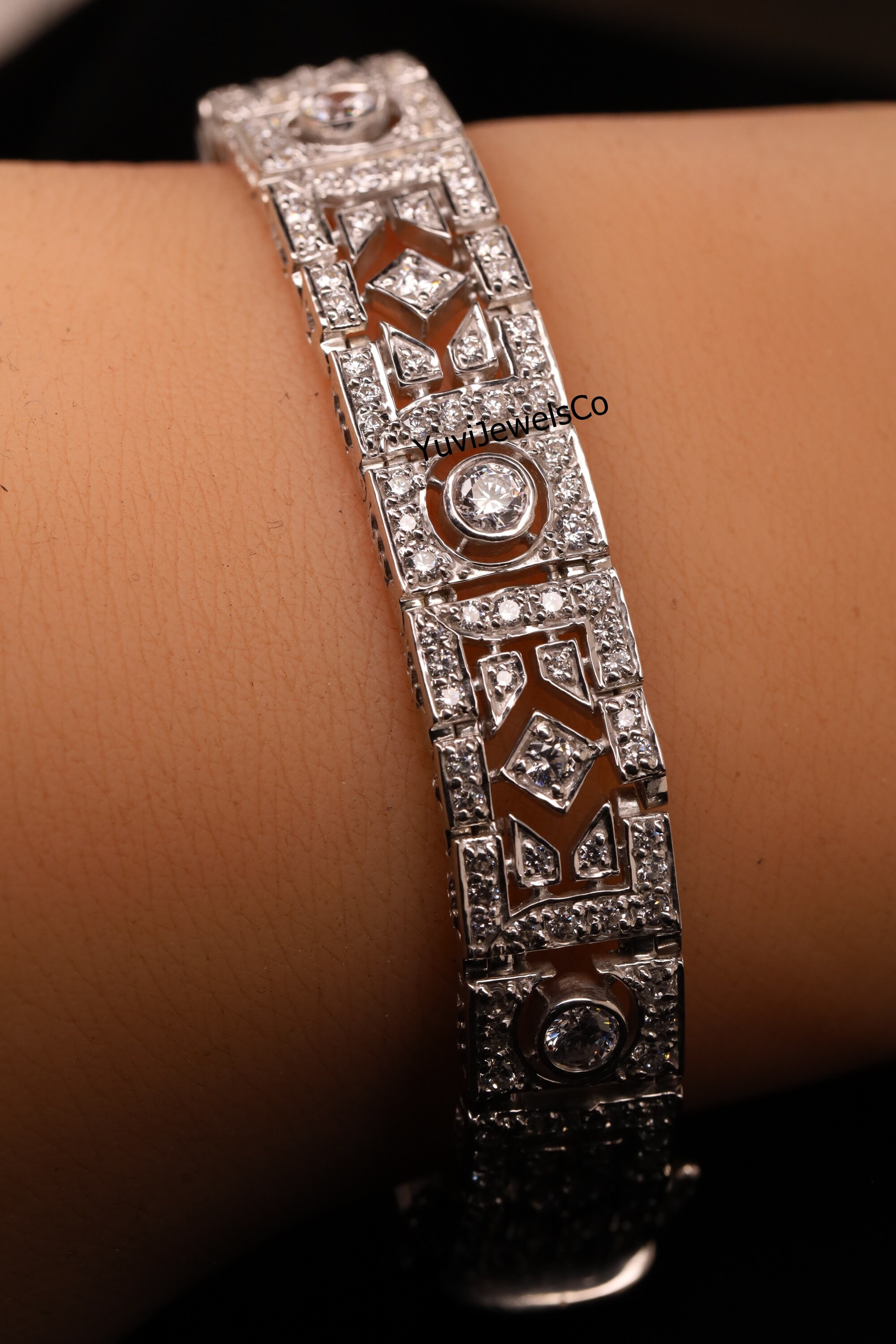 Antique Art Deco Bracelet for Women, 6.25TCW Round Cut CZ Stone Retro Bracelet, Vintage Inspire ...