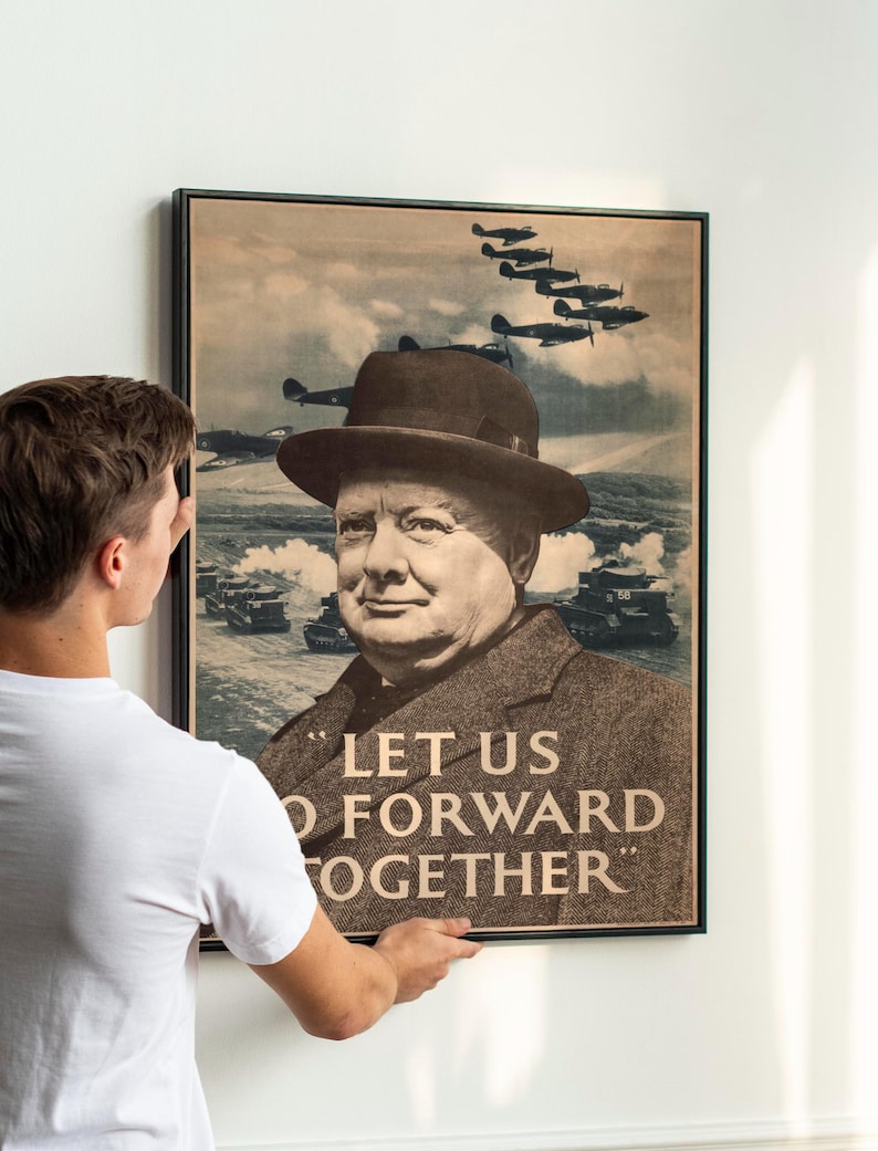 Winston Churchill Victory WW2 Propaganda Poster Go Forward Together ...