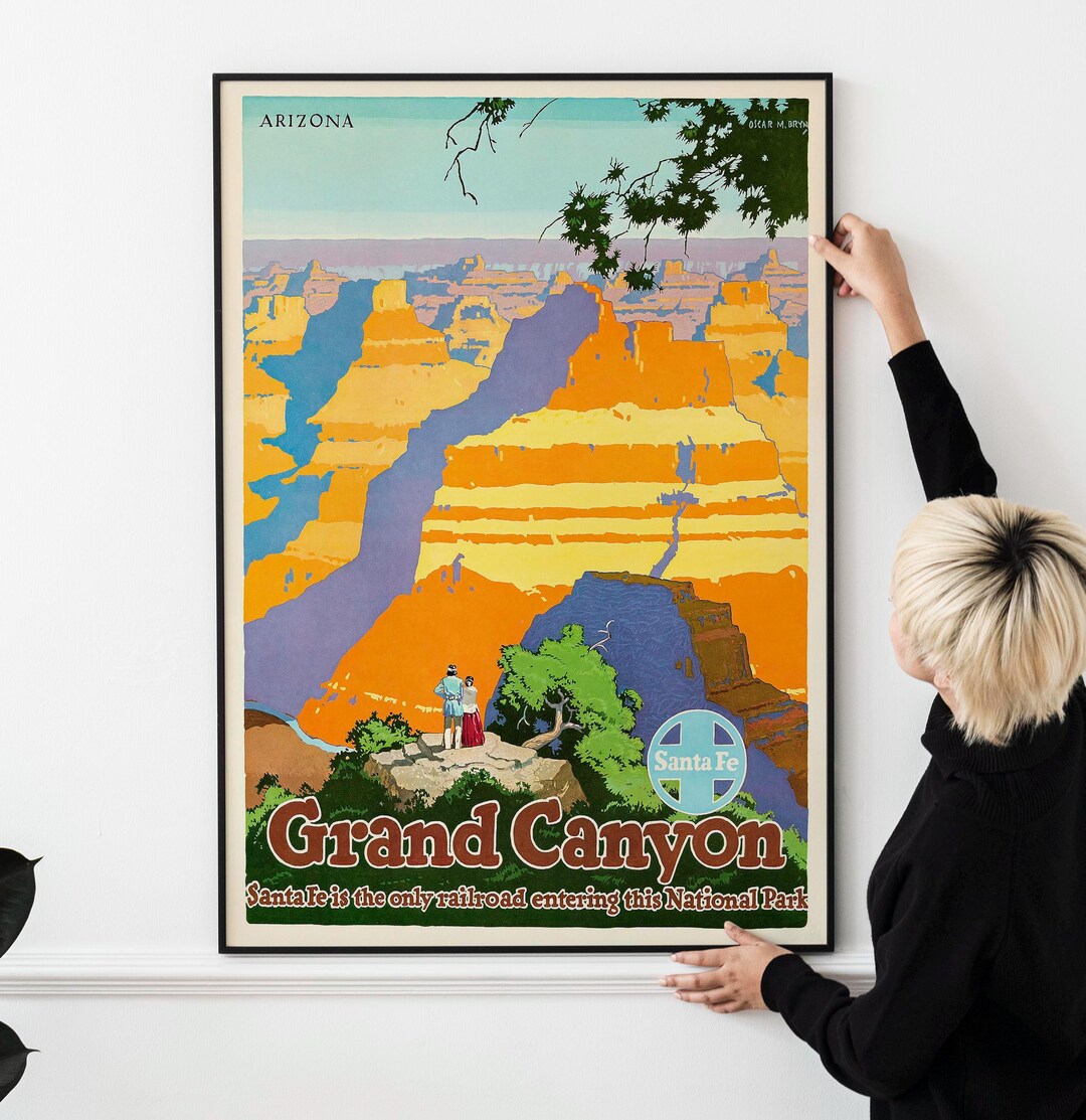 Grand Canyon Santa Fe Poster 1940s Vintage Railway Travel Advertising ...