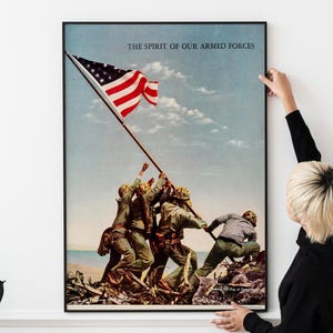 Raising the Flag on Iwo Jima Victory WW2 Propaganda Poster - Go Forward ...