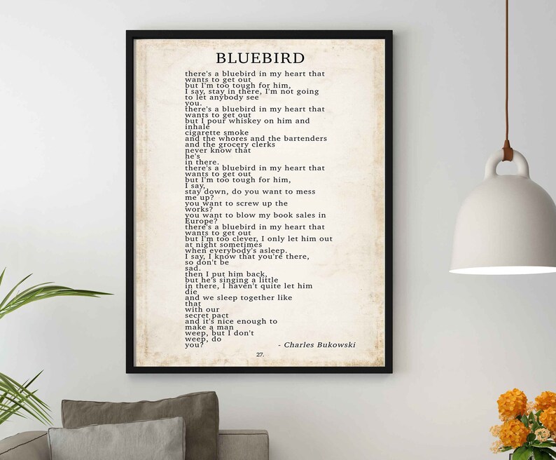 Charles Bukowski Poetry Bluebird Poem Quote Print - Etsy