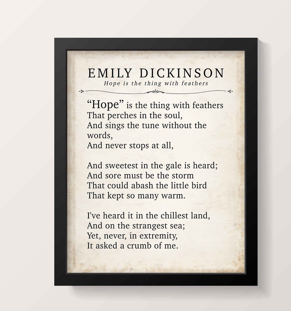 Emily Dickinson Poetry hope is the Thing With Feathers Poem Quote Print ...