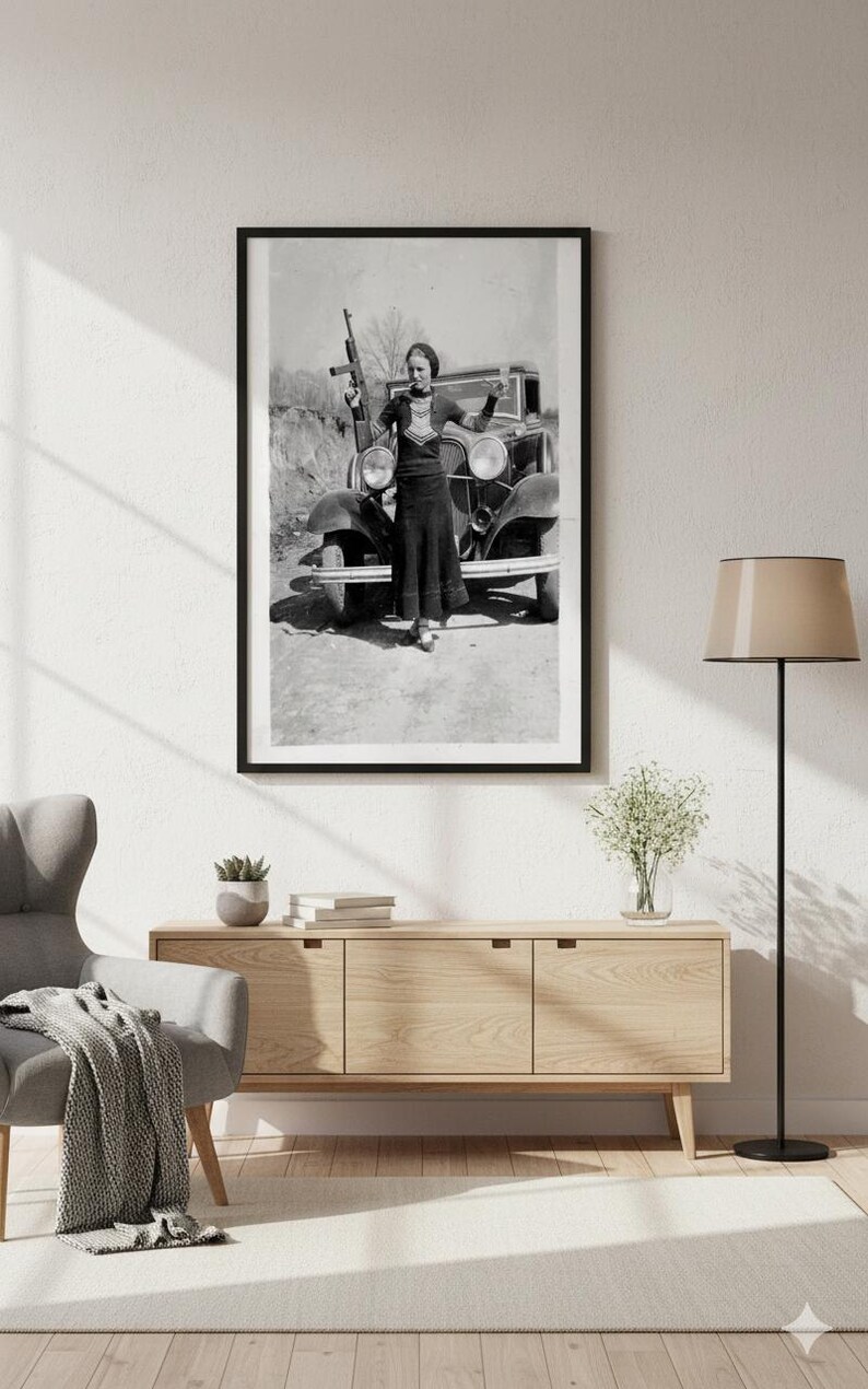 1930s Gangster Girl Bonnie Vintage Poster – Bonnie and Clyde Retro ...