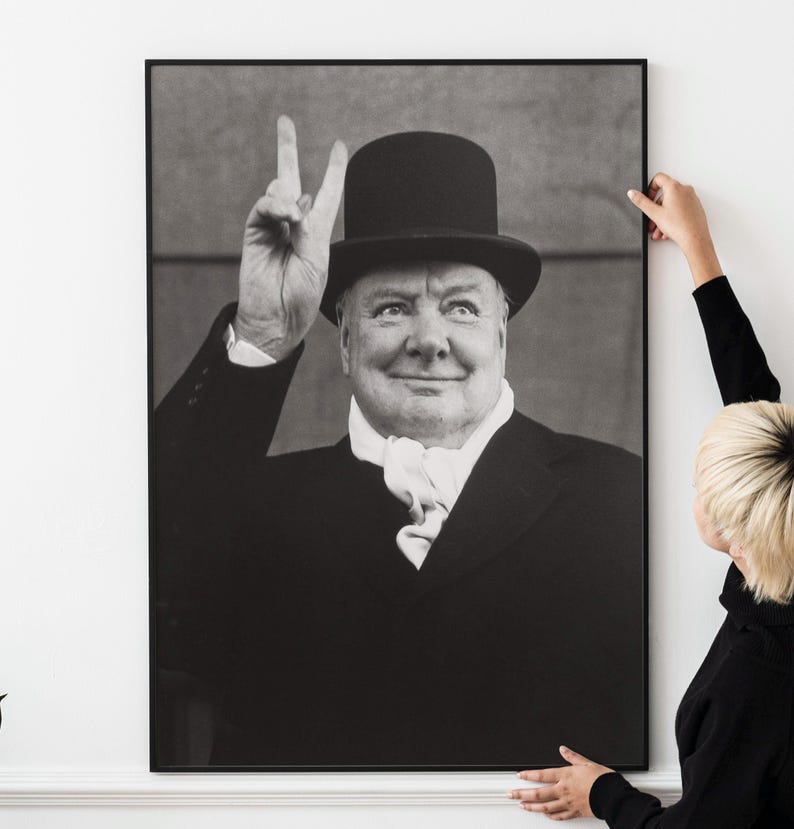 Winston Churchill Victory WW2 Propaganda Poster Never Give up Success ...