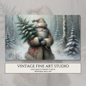 Christmas PRINTABLE ART Santa Claus With Pine Tree, Festive Oil ...
