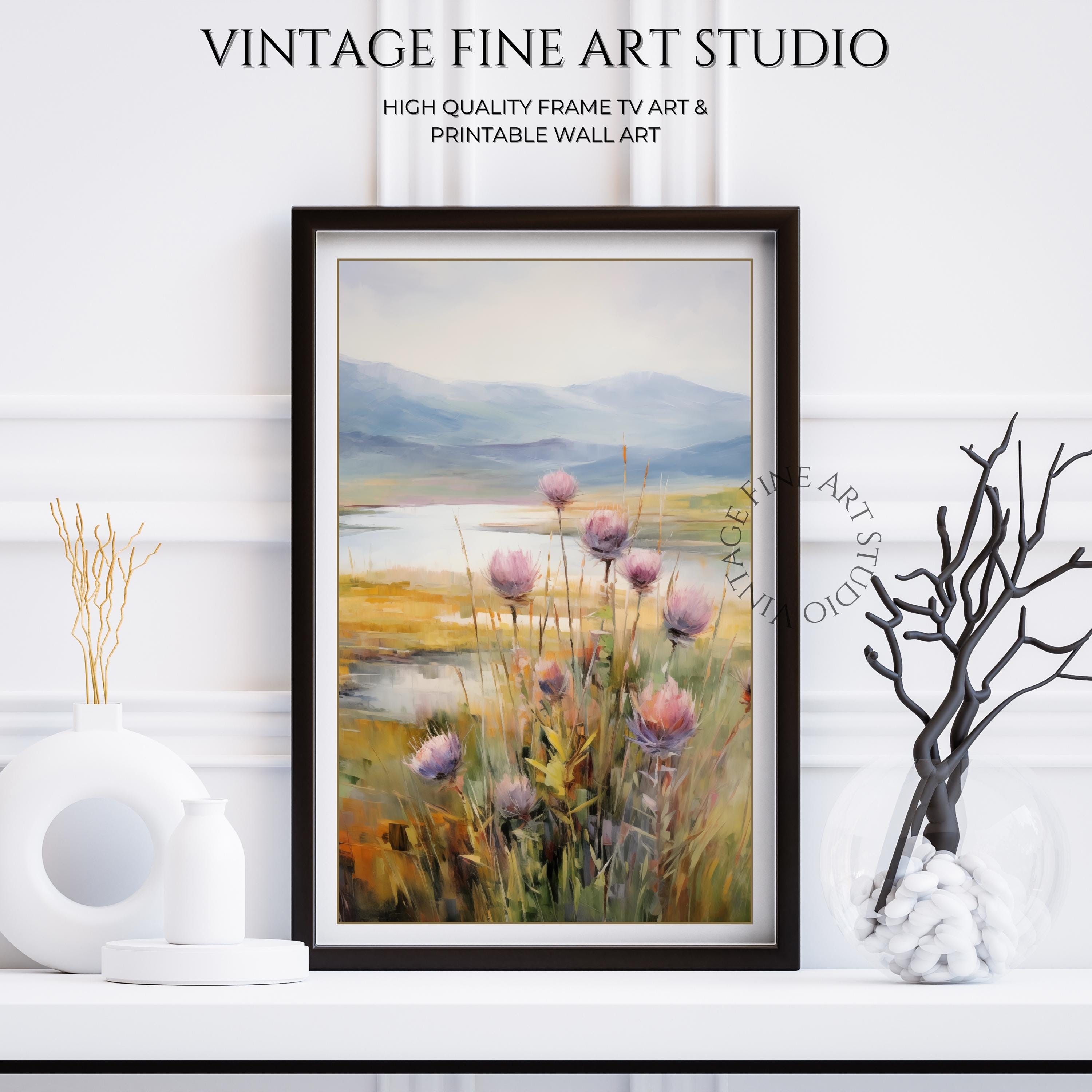 PRINTABLE Scottish Thistle Landscape Vintage Painting Moody Fall Decor ...