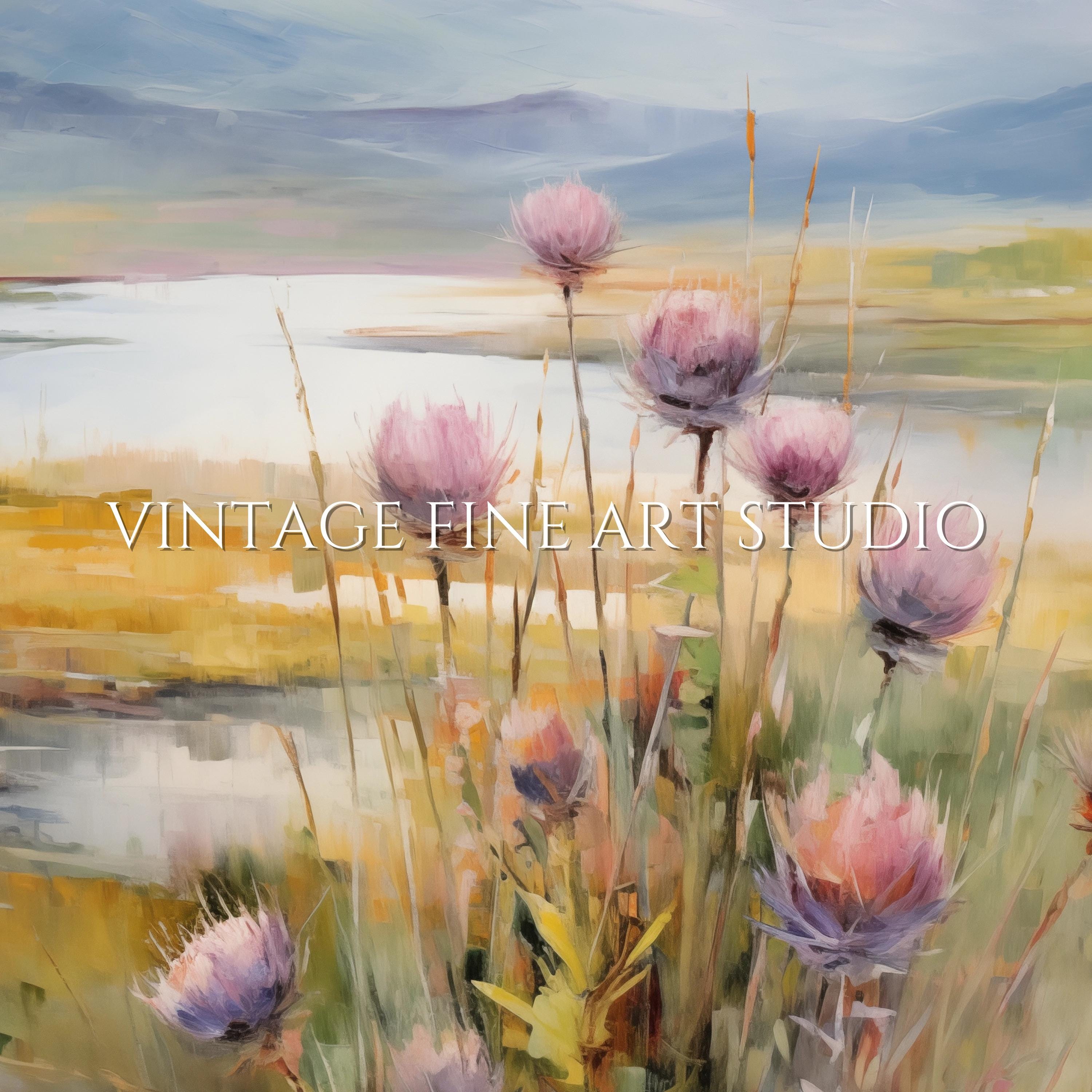 PRINTABLE Scottish Thistle Landscape Vintage Painting Moody Fall Decor ...