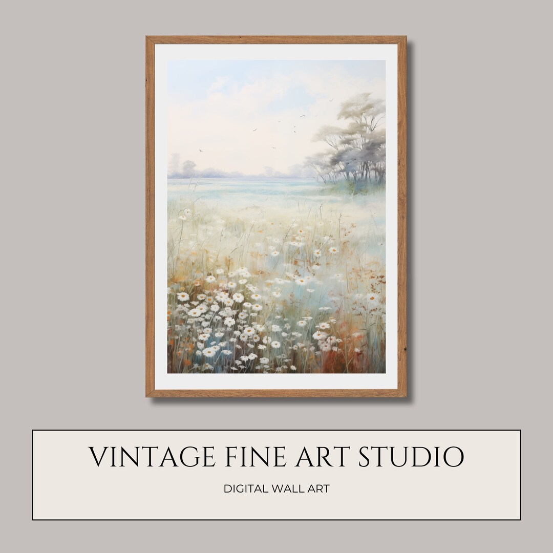 Printable Summer Daisy Field Print Landscape Wildflower Meadow Painting ...