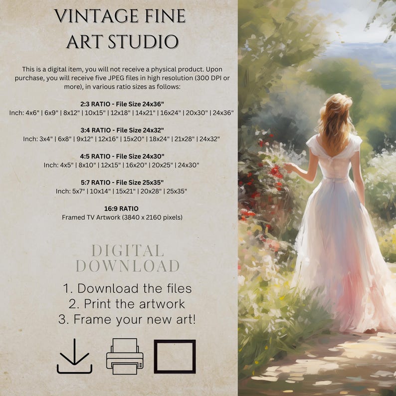 PRINTABLE Vintage Victorian Woman Garden Painting Cottage Garden ...