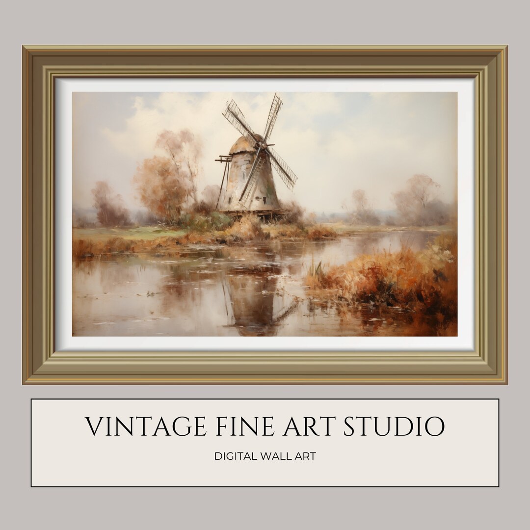 Printable & Frame TV Art Set Vintage Rustic Windmill Oil Painting ...