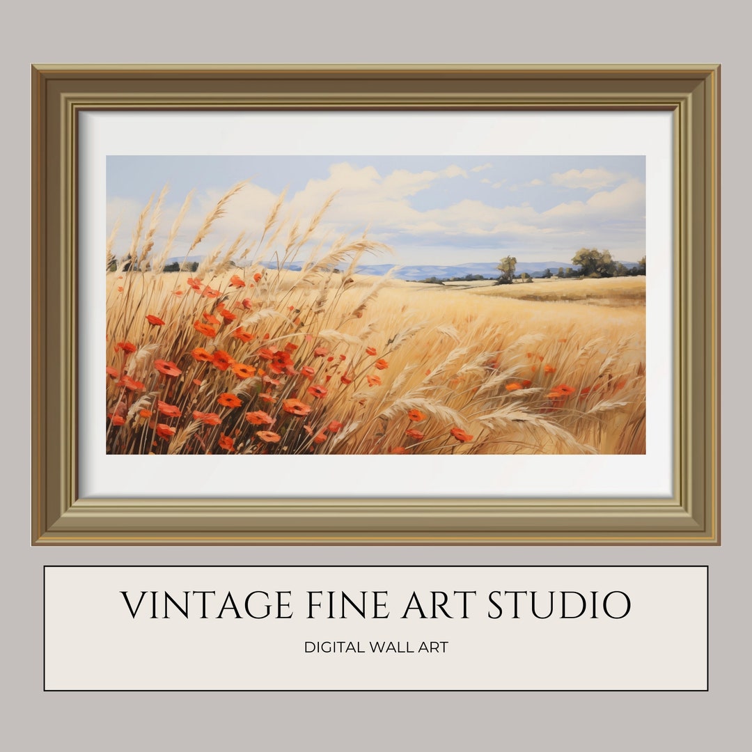 Printable Harvest Poppy Cornfield Landscape Country Painting Oil ...