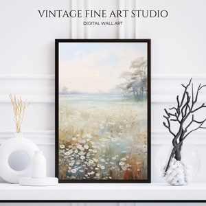 Printable Summer Daisy Field Print Landscape Wildflower Meadow Painting ...