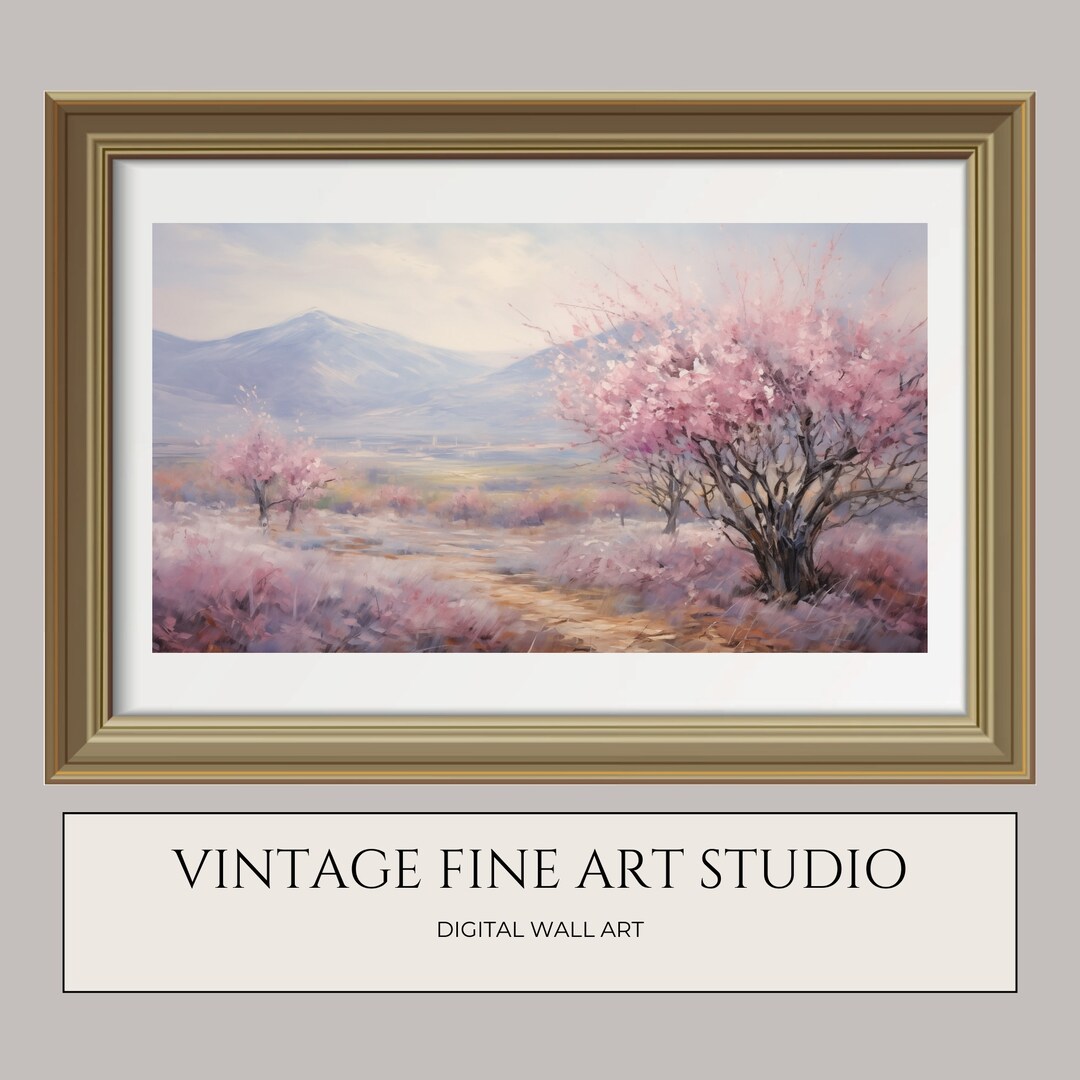 Spring Cherry Blossom Landscaping Painting Pastel Neutral Oil ...