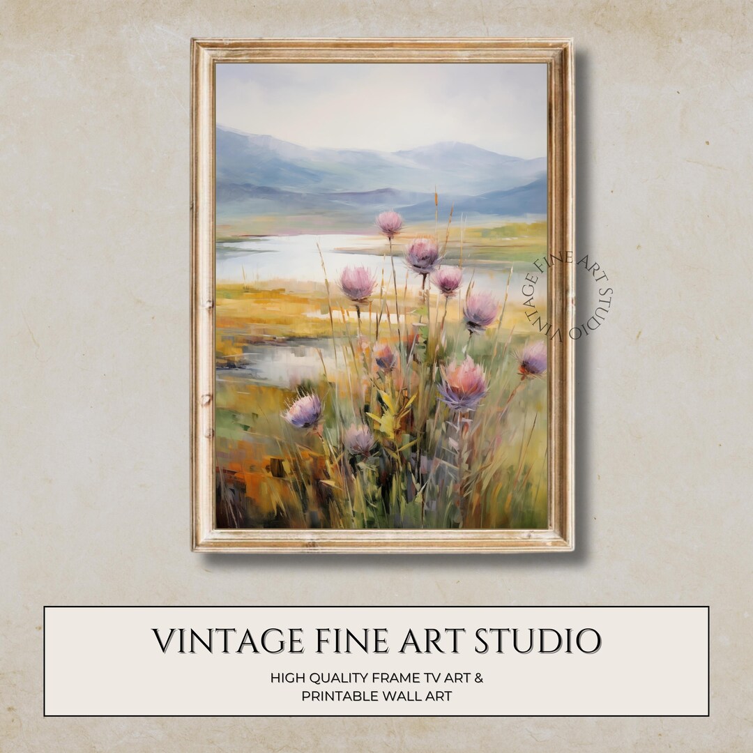 PRINTABLE Scottish Thistle Landscape Vintage Painting Moody Fall Decor ...