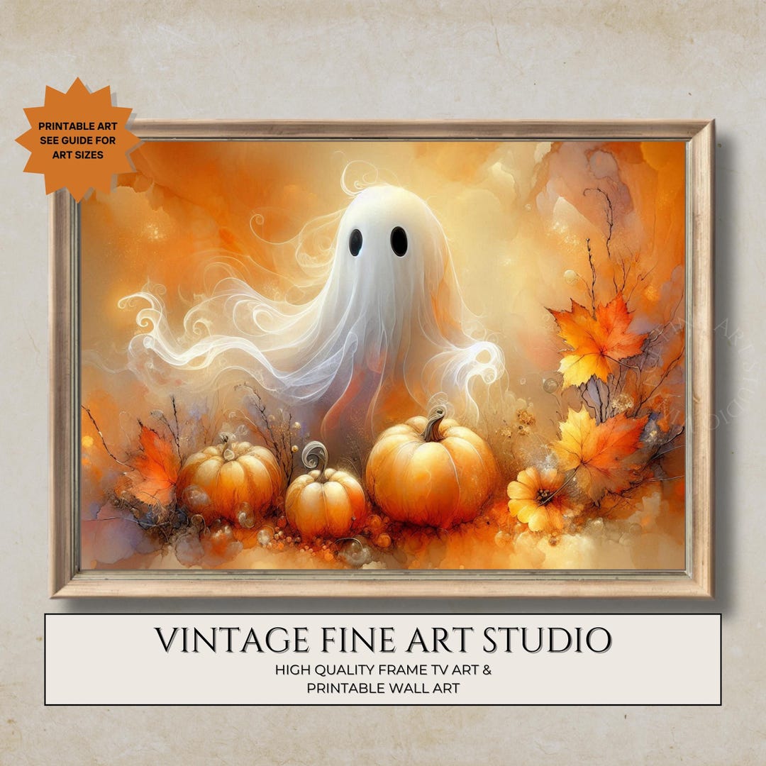 Cute Ghost Pumpkin Halloween Printable Wall Art Spooky Decor for Home ...