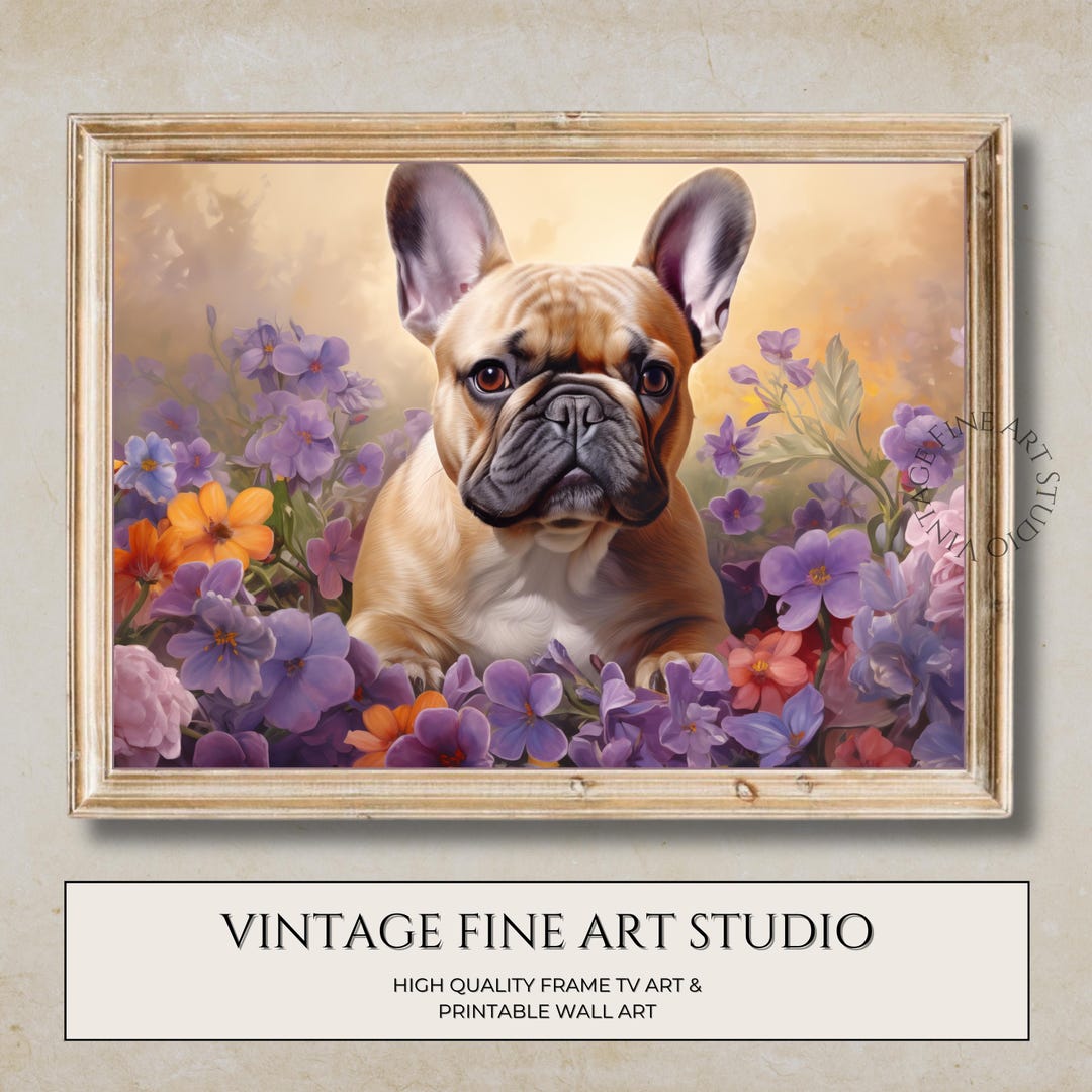 PRINTABLE French Bulldog Painting Frenchie Bulldog Wildflower Meadow ...