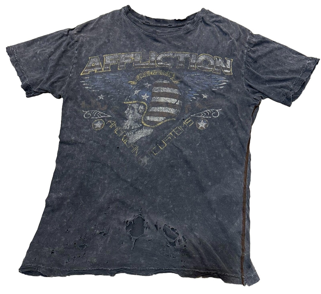 Affliction American Customs Live Fast Men's Large Black Distressed Logo ...