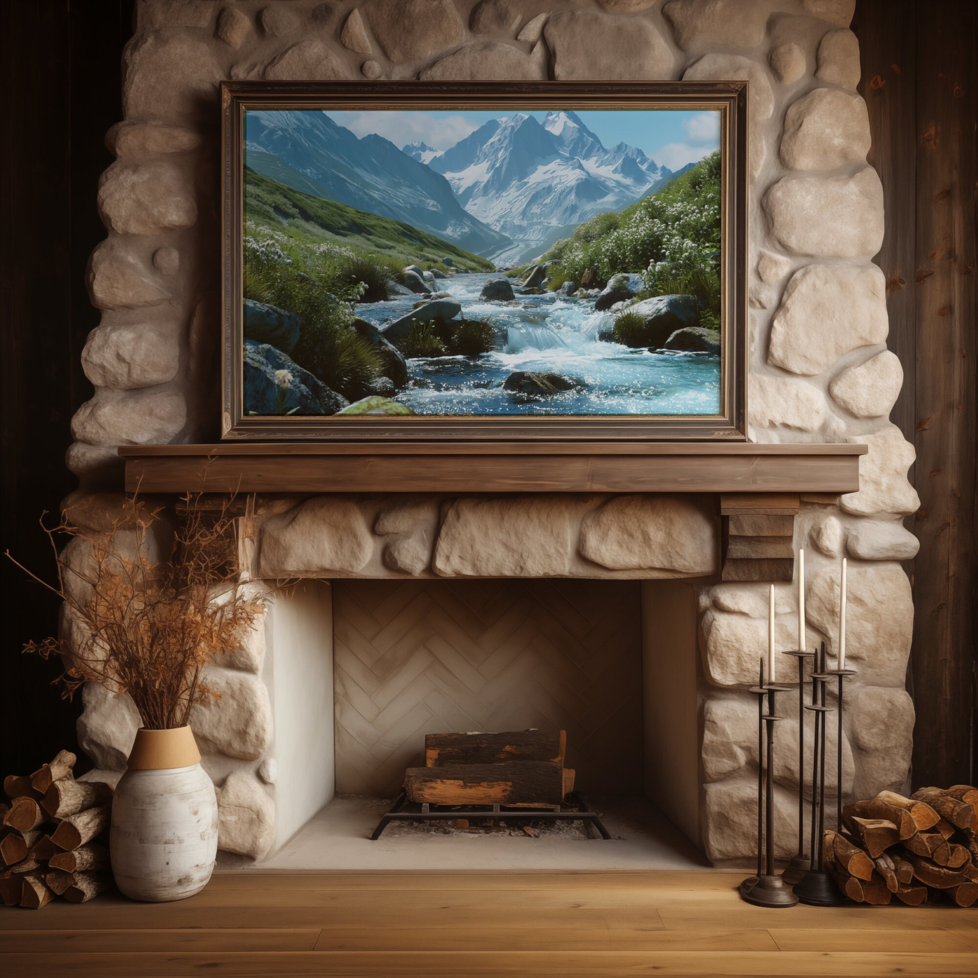 Flowing River Wall Art Serene Waterscape, Tranquil Stream Painting ...