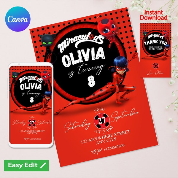 Miraculous Ladybug Invitation Digital - Etsy