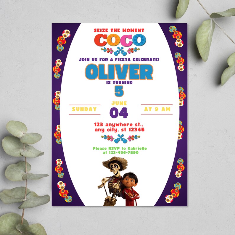 Editable Coco Birthday Invitation Disney Coco Invite Template Printable Fiesta Party Invitations ...