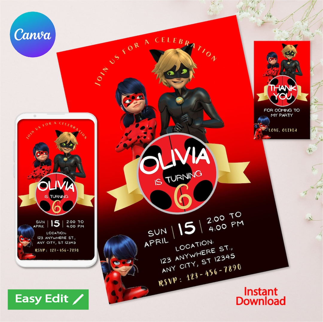 Editable Miraculous Ladybug Birthday Invitation FREE Miraculous Ladybug ...