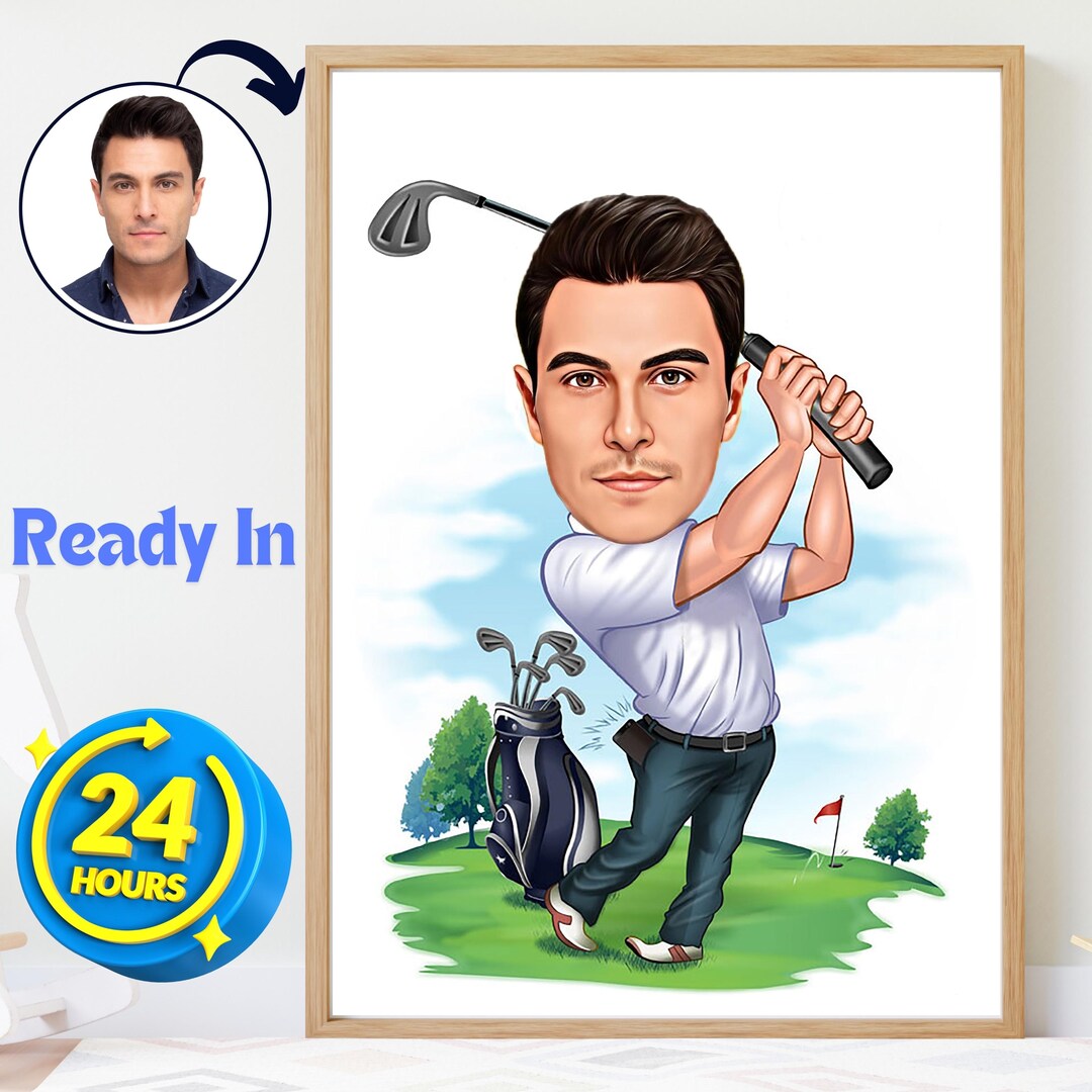 Custom Golfer Man Caricature From Photo Personalized Golf Player ...