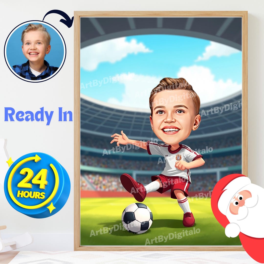 Personalized Soccer Player Cartoon Portrait, Custom Soccer Player ...
