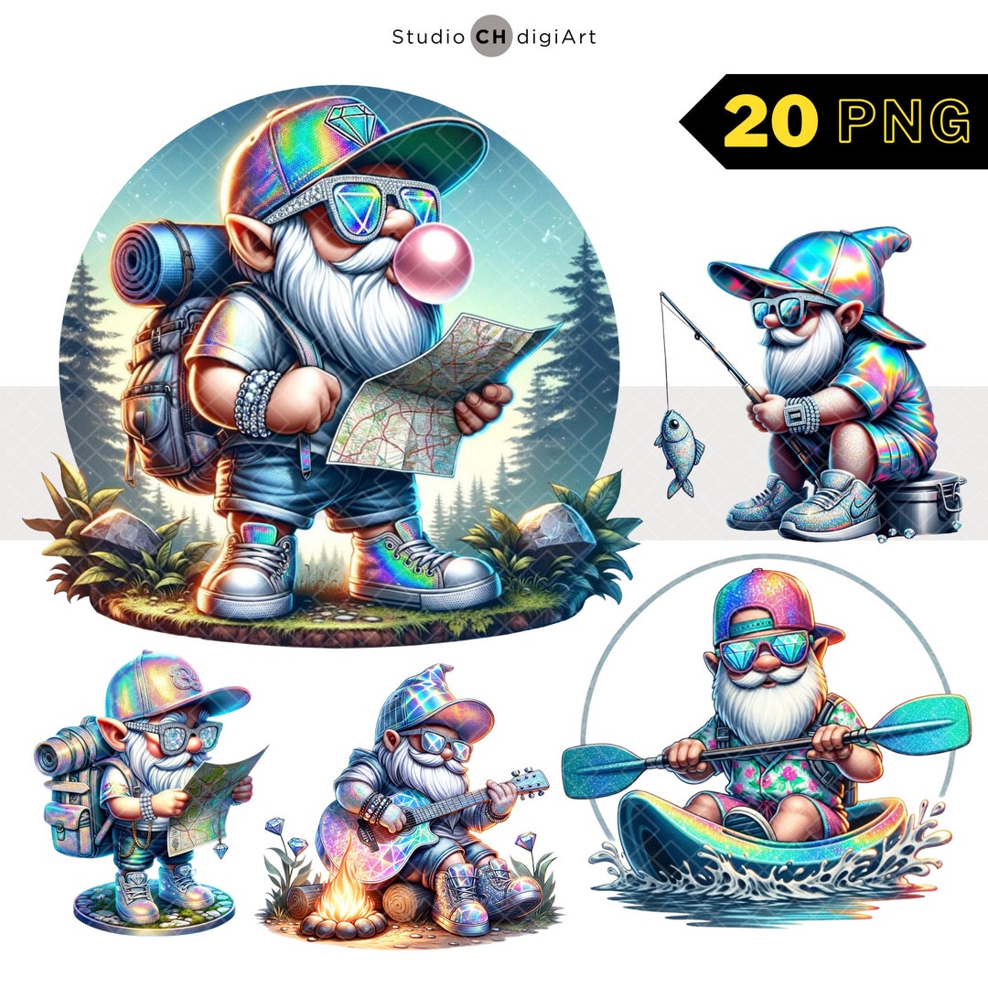 Summer Gnome PNG, Camping Gnome Clipart, Camper Gnome, Gnome Fishing ...