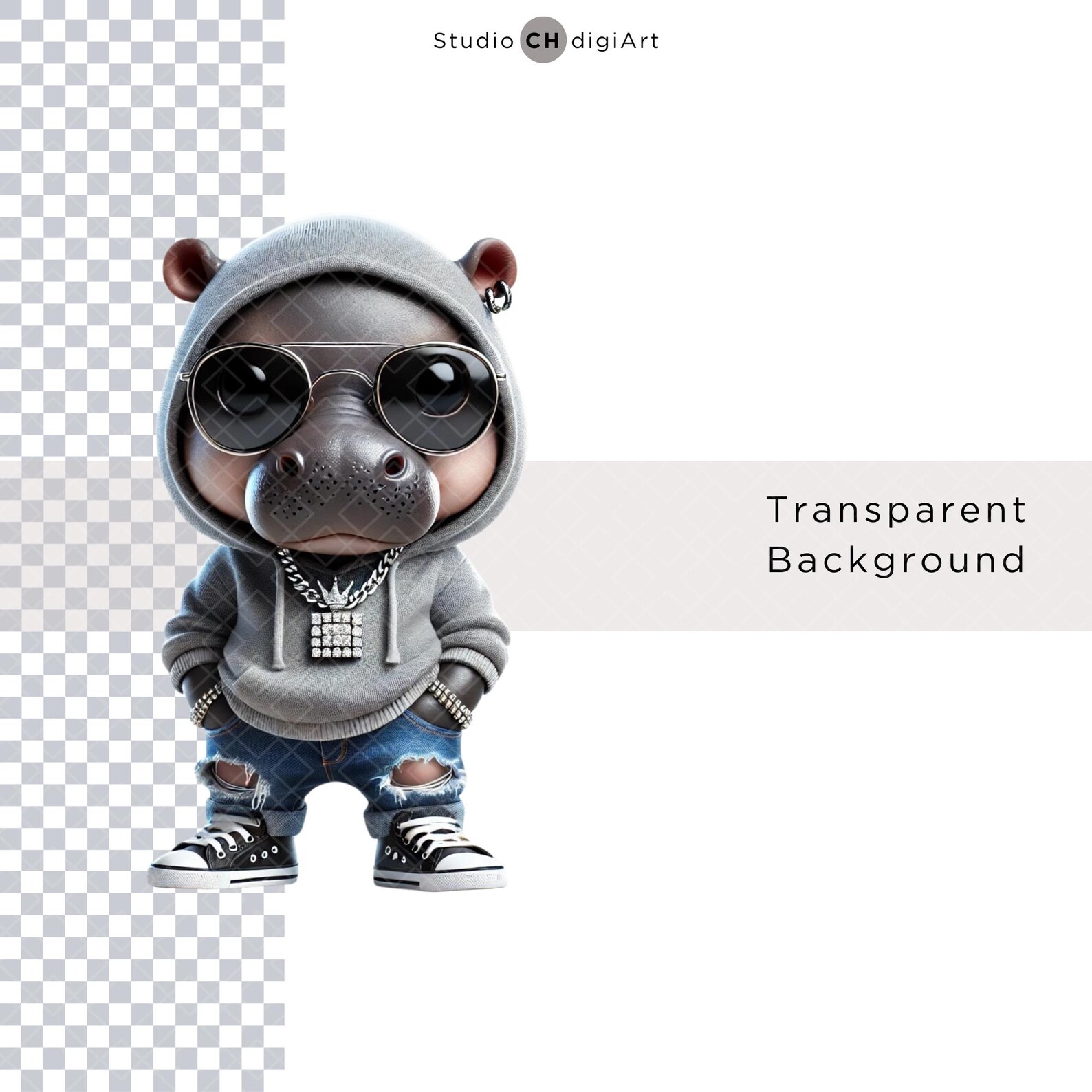 3D Hip Hop Hippo Clipart, Hippo Clipart, Moo Deng PNG, Moo Deng Clipart ...