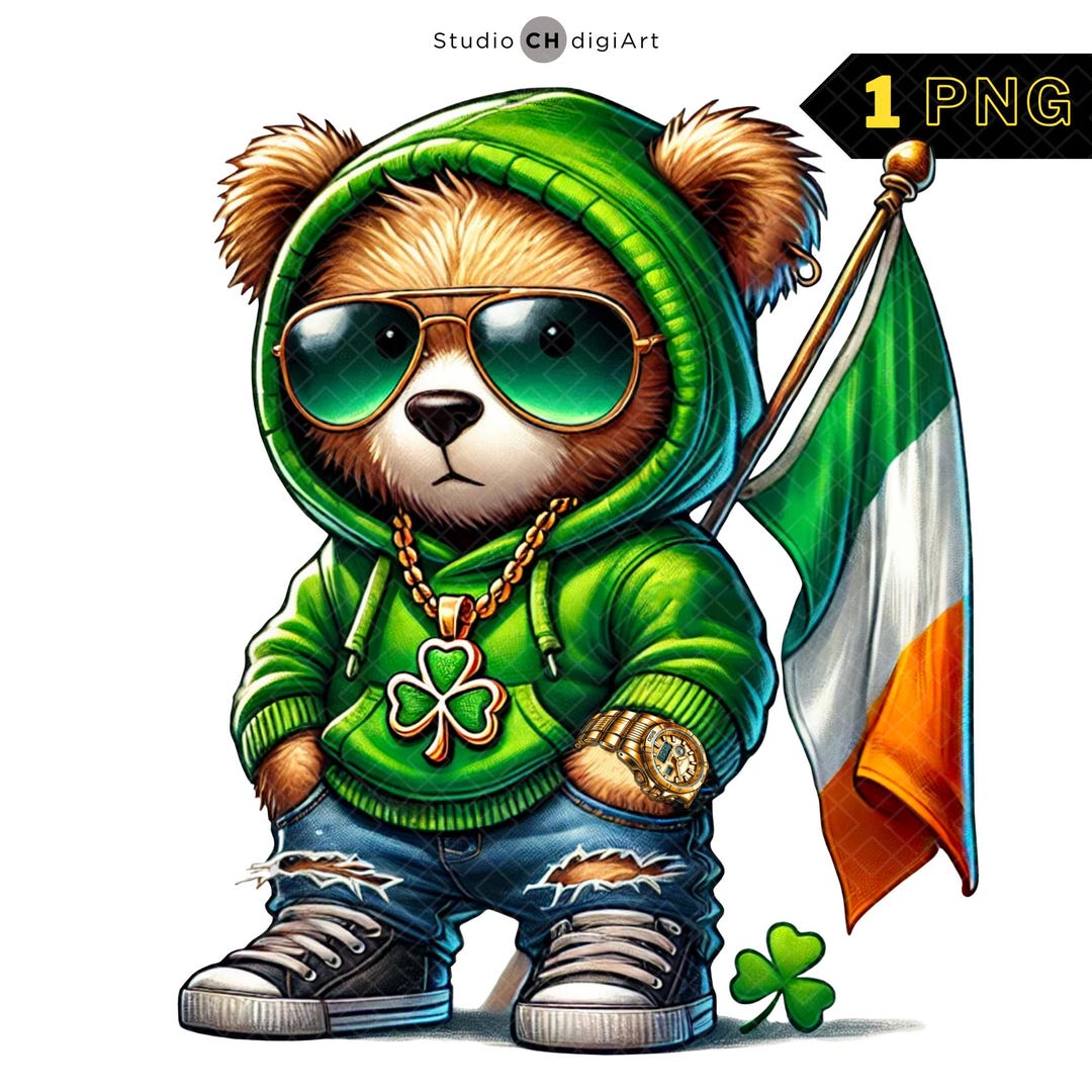 St Patrick's Day Teddy PNG, St Patrick's Day Bear Clipart, Hip Hop ...