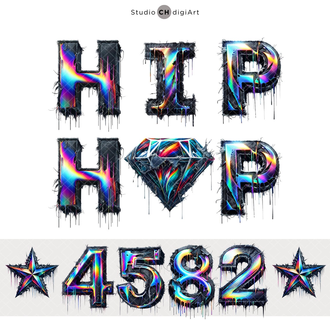 Holographic Alphabet Letters & Numbers, 3D Graffiti Font, Hologram ...