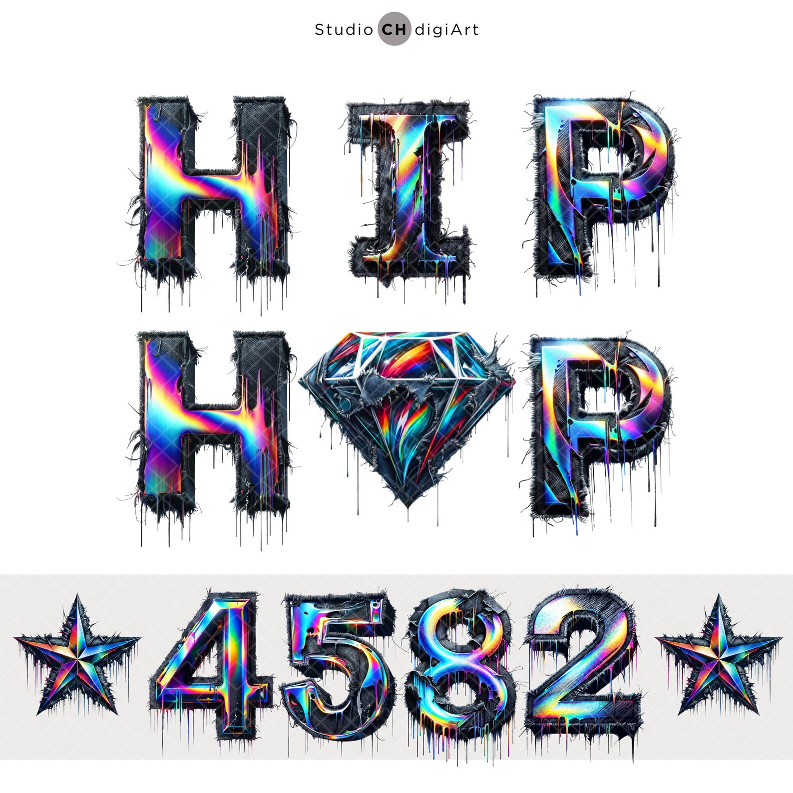 Holographic Alphabet Letters & Numbers, 3D Graffiti Font, Hologram ...