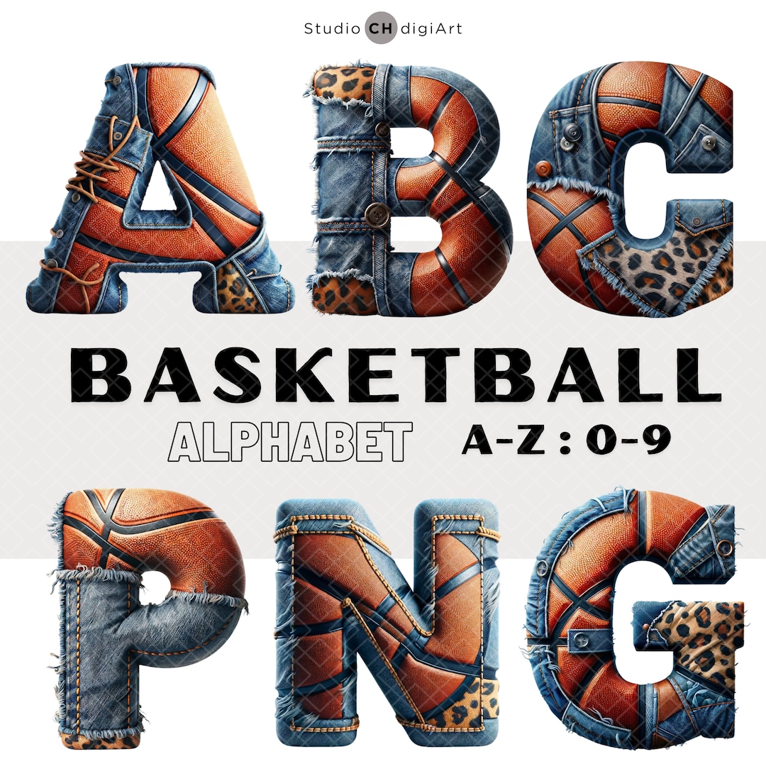 Basketball-leopard-denim Alphabet PNG, 3D Basketball Font, Basketball ...